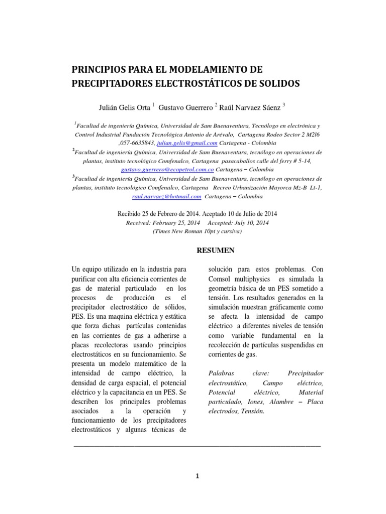 Principios para El Modelamiento de Precipitadores - Julián Gelis Orta ...