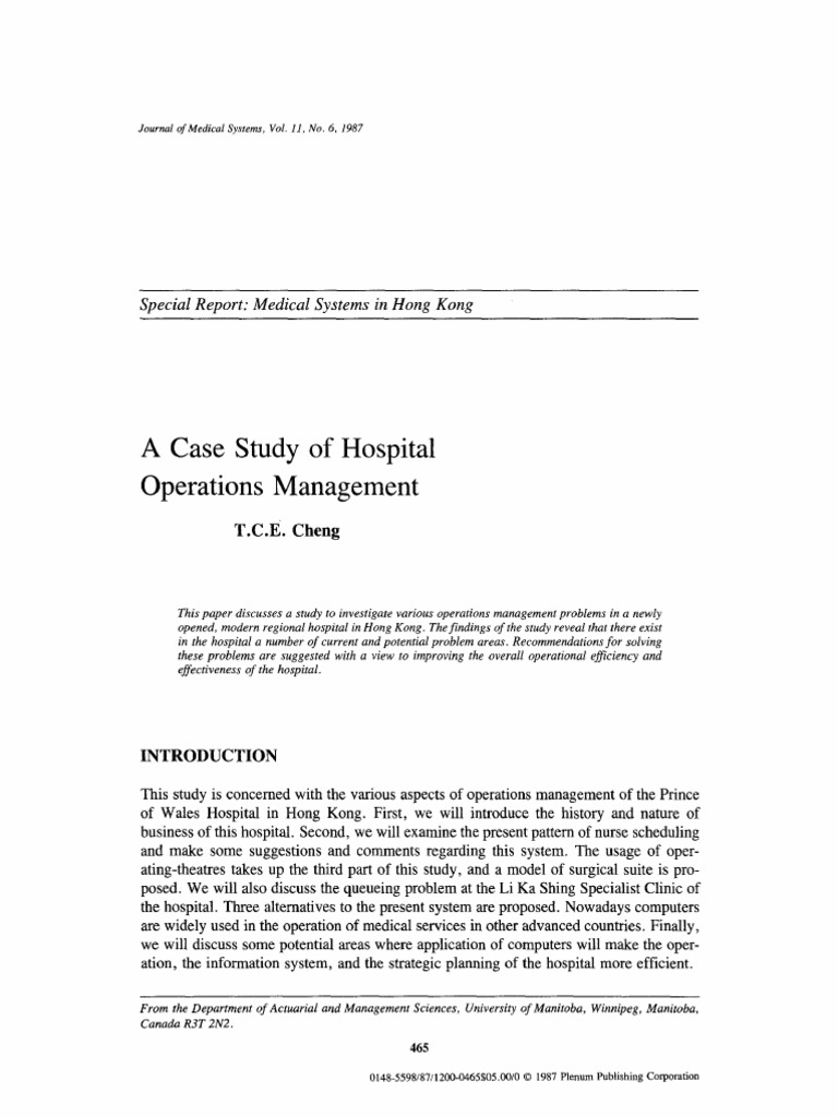 A Case Study of Hospital Operations Management | Hospital | Patient