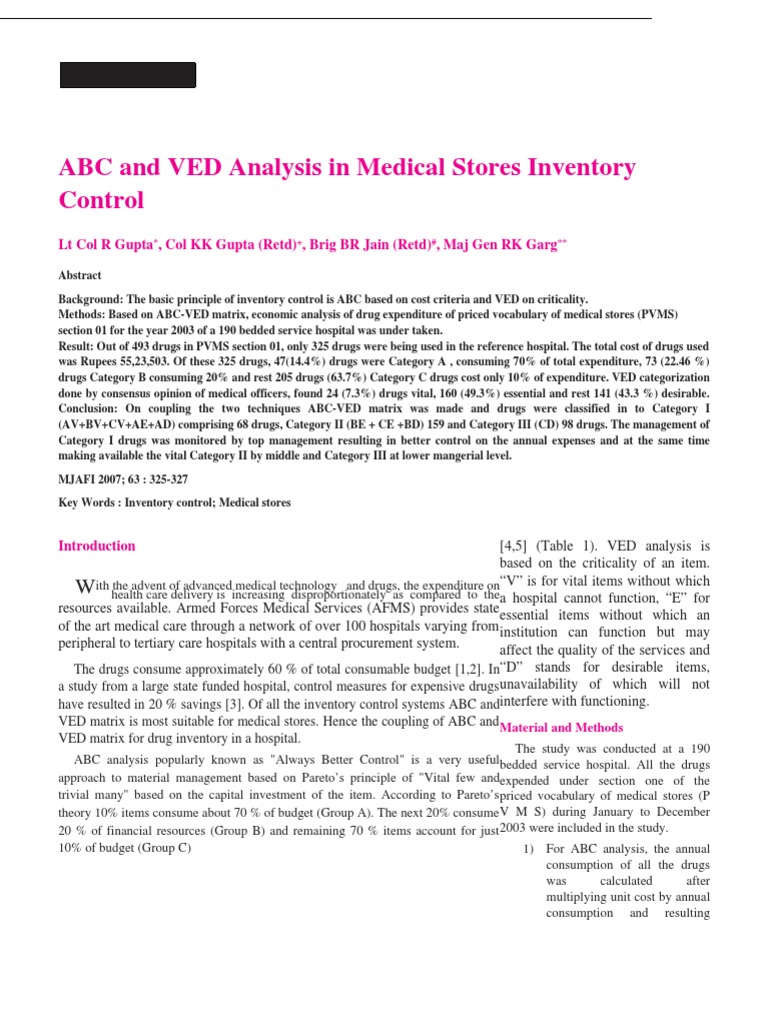 ABC Ved Combined Analysis | PDF | Inventory | Health Care