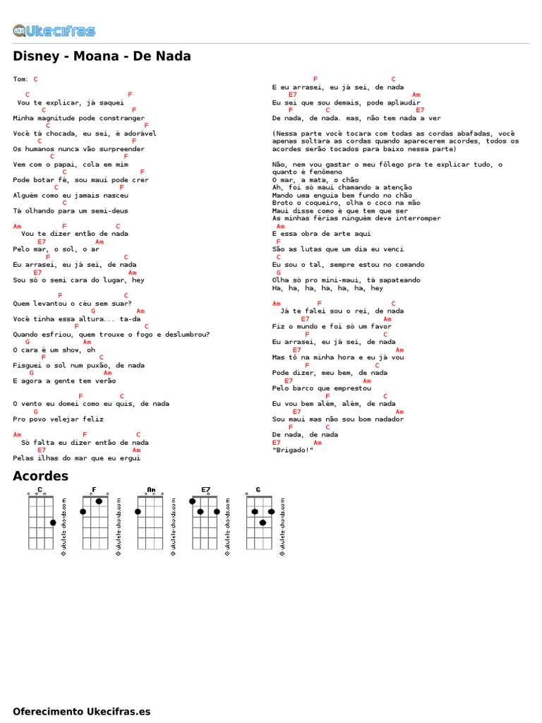 Disney - Moana - de Nada (Uke Cifras) PDF | PDF