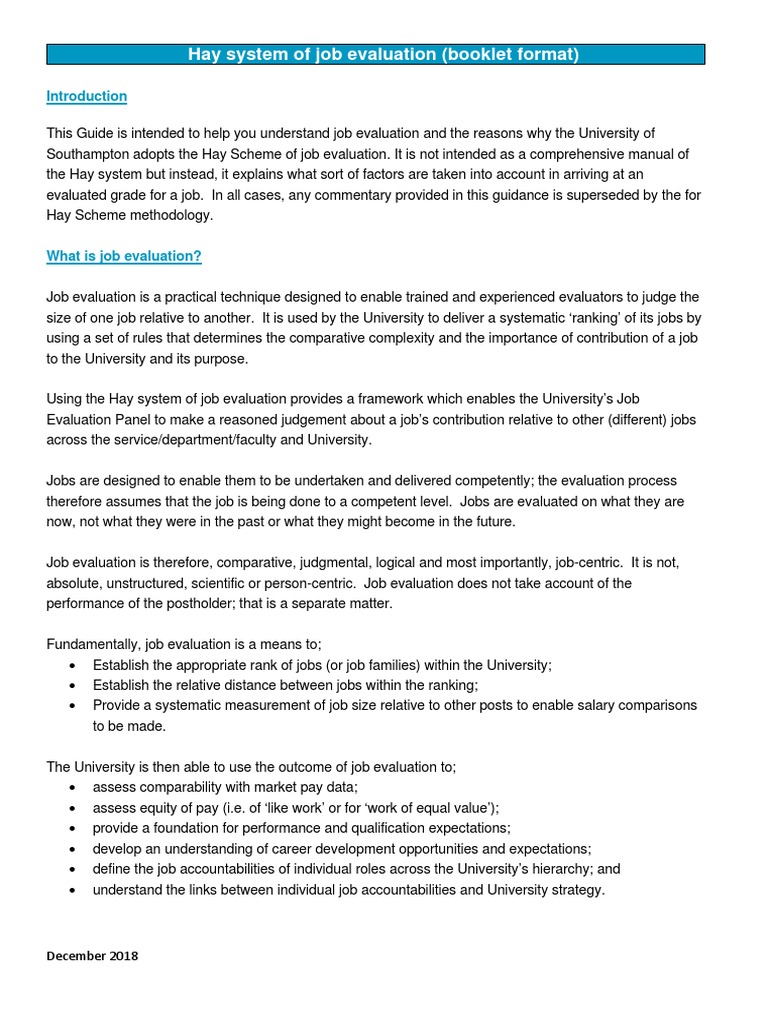 Hay Job Evaluation System Guide | PDF | Evaluation | Salary