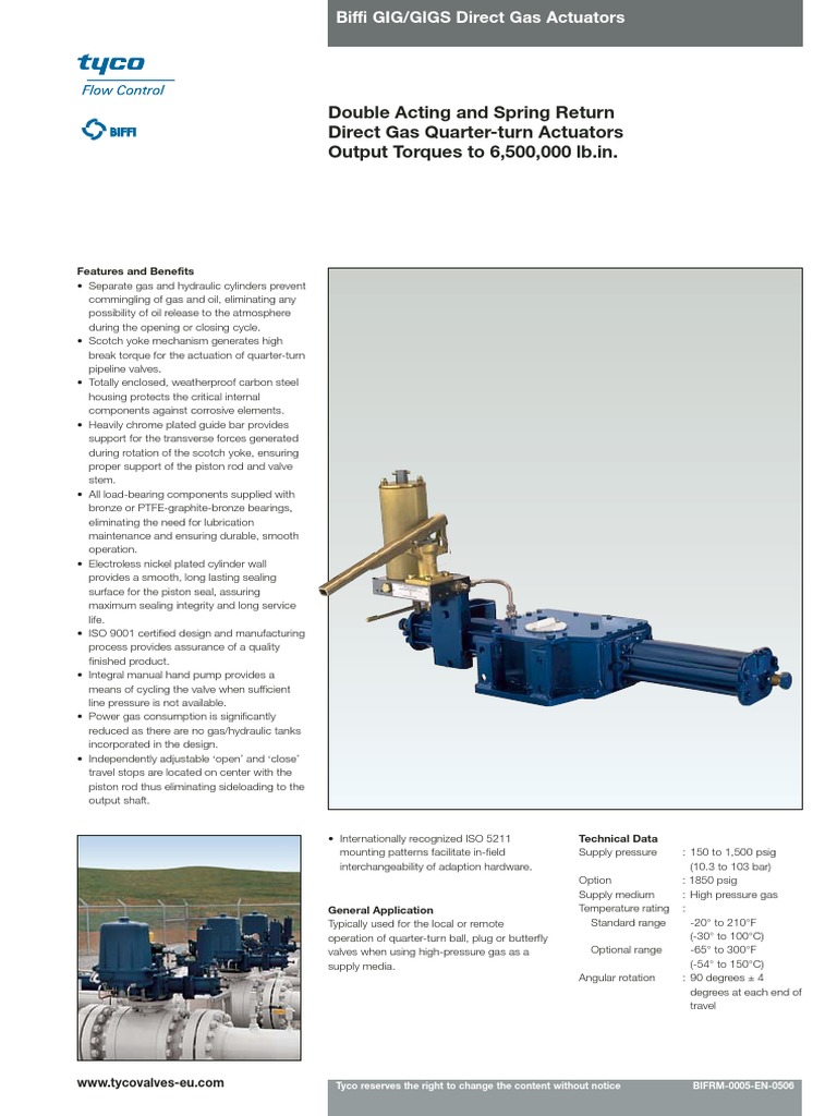 Biffi-Model-GIG-GIGS-Direct Gas-Aktuator | PDF | Valve | Actuator