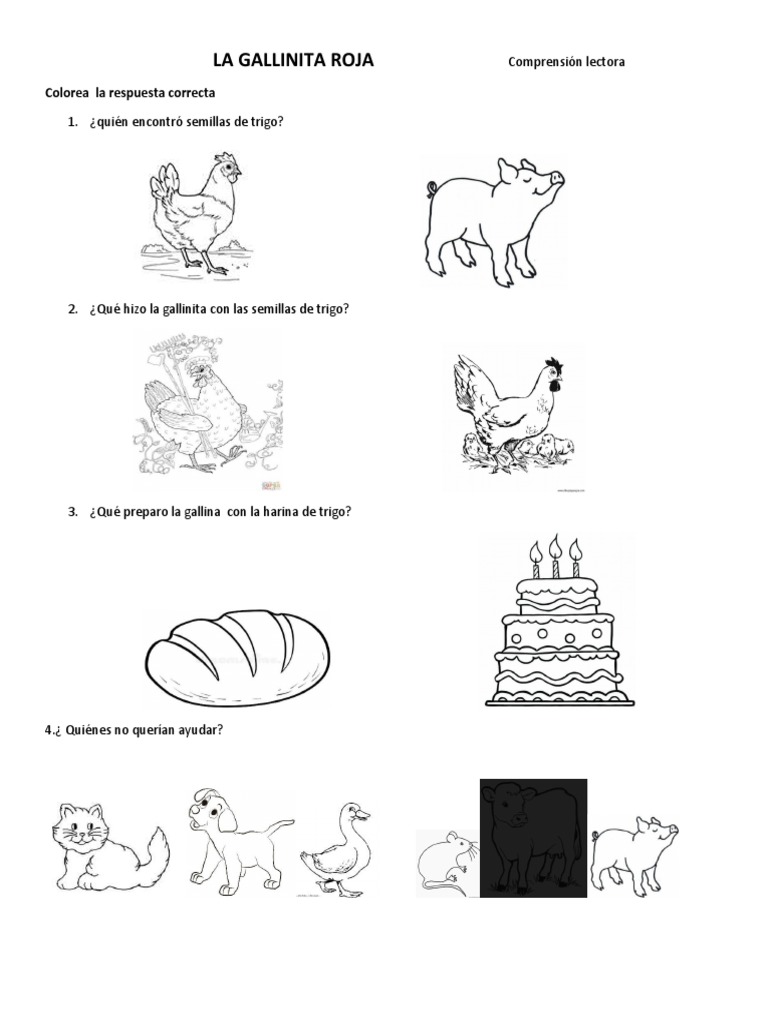 Actividades de Comprensión: La Gallinita Roja | PDF | Cocina, comidas y ...