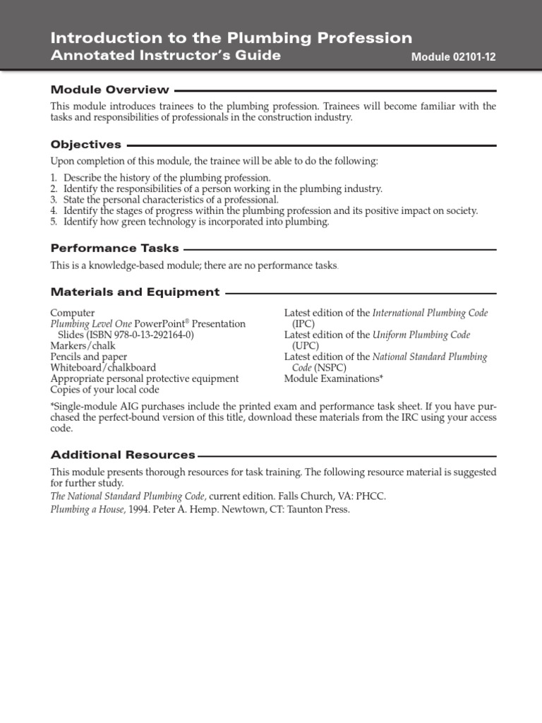 Introduction To The Plumbing Profession: Annotated Instructor's Guide ...