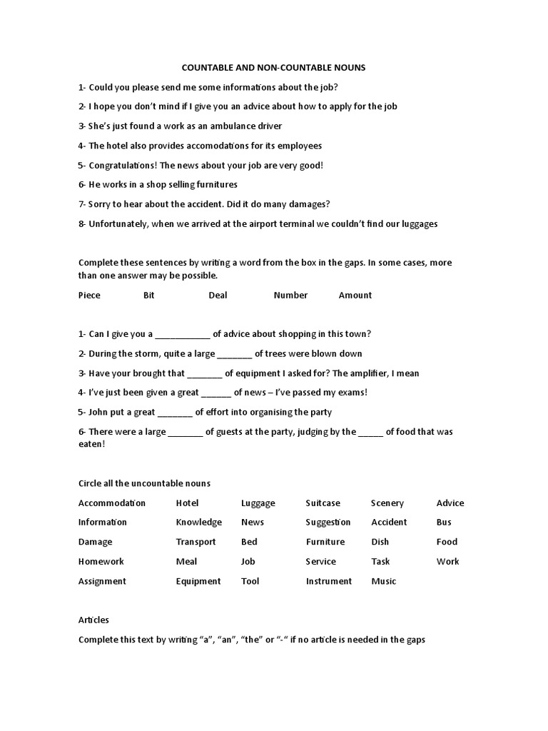 Countable vs Uncountable Nouns Guide | PDF