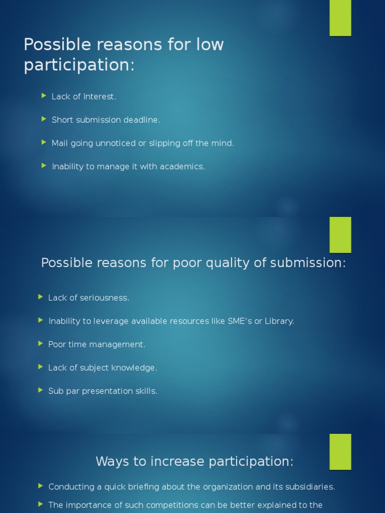 Possible Reasons For Low Participation | PDF