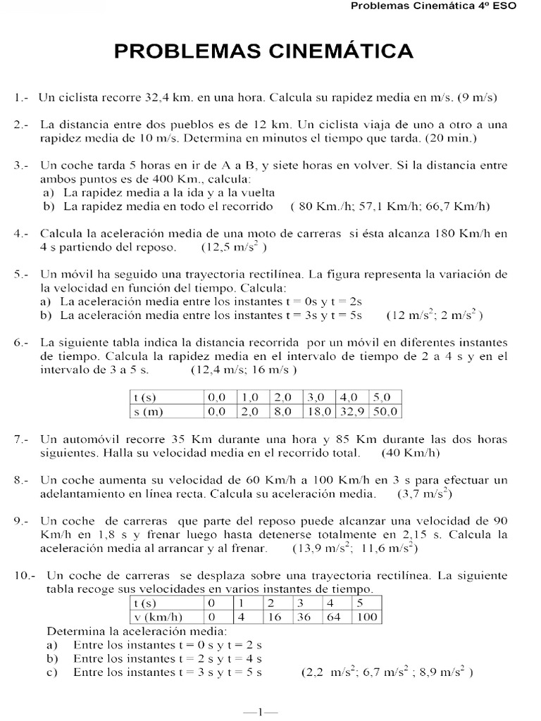 Problemas de Cinematica | PDF | Velocidad | Aceleración