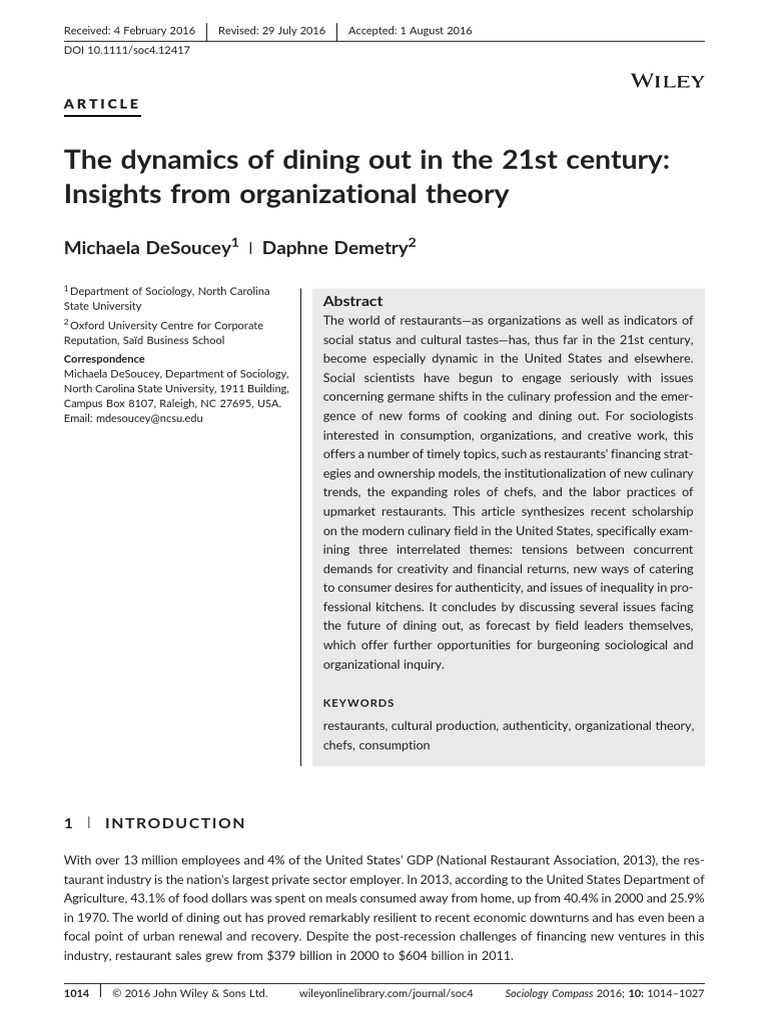 The Dynamics of Dining Out in The 21st C | PDF | Restaurants | Chef
