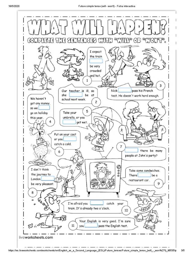 Future Simple Tense: Will & Won't Worksheet | PDF