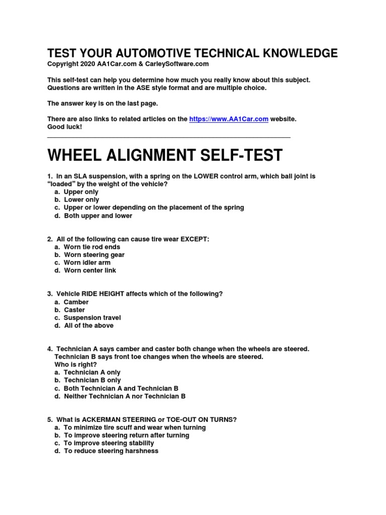 Self-Test Wheel Alignment | PDF | Steering | Transport Economics
