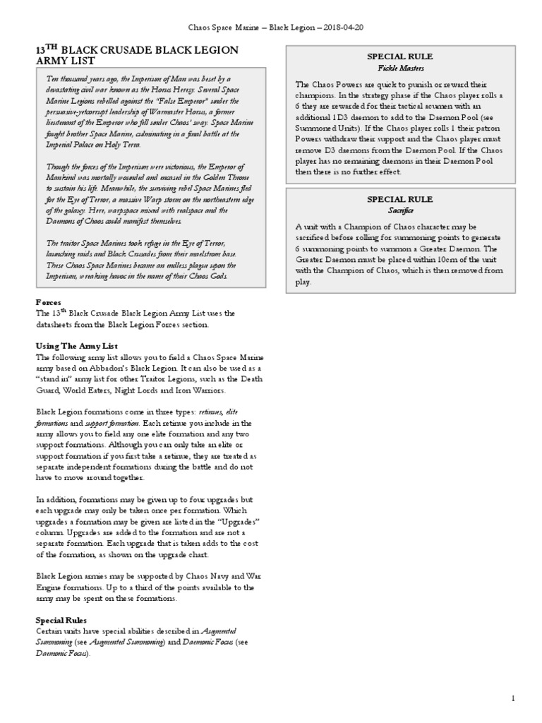 Netea Chaos Space Marine Black Legion 2018-04-20 | PDF | Military ...