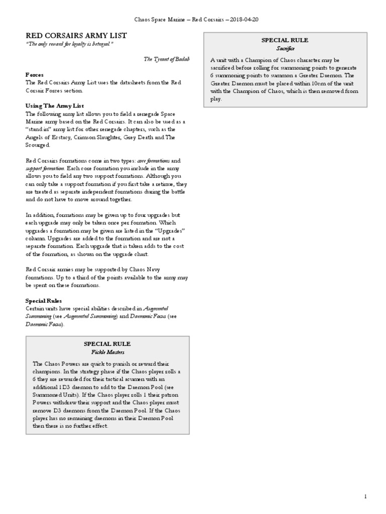 Red Corsairs Army List Guide | PDF | Military | Warfare