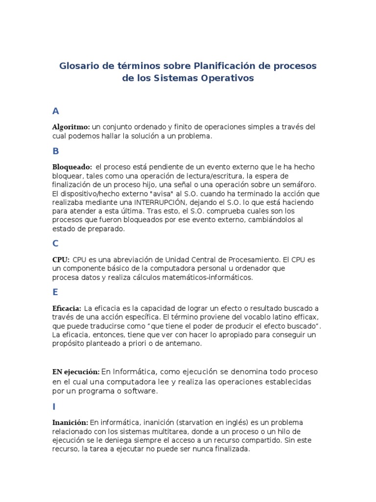 Glosario Términos | PDF | Sistema operativo | Proceso (Computación)