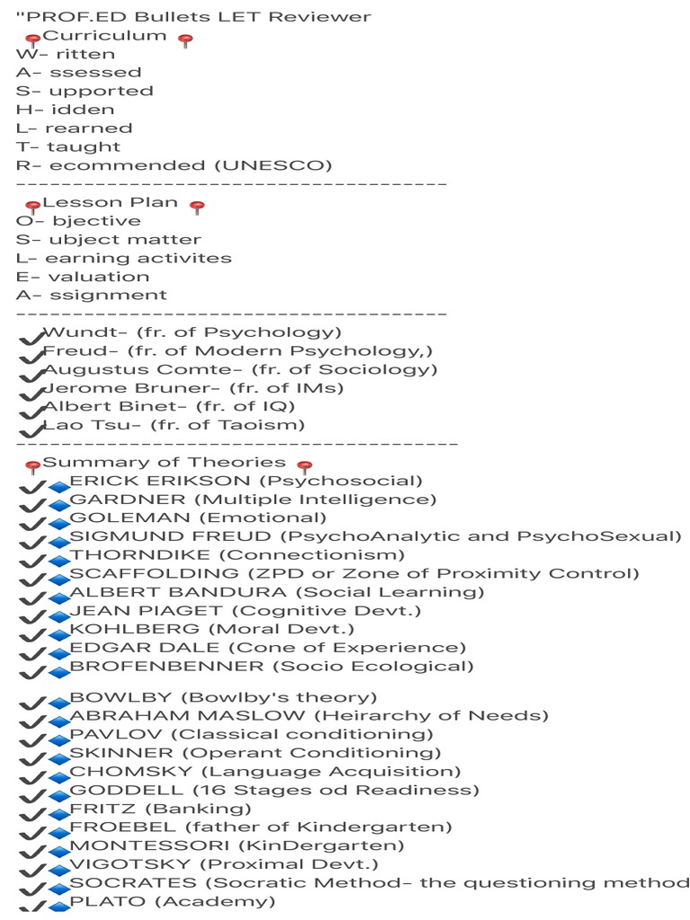 "PROF - ED Bullets LET Reviewer | PDF | Psychology | Behavioural Sciences