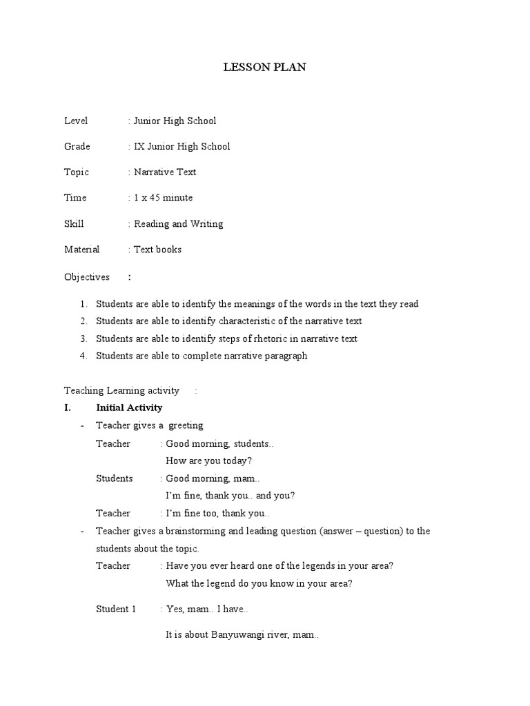 LESSON PLAN Genre Approach | PDF | Narrative | Teachers