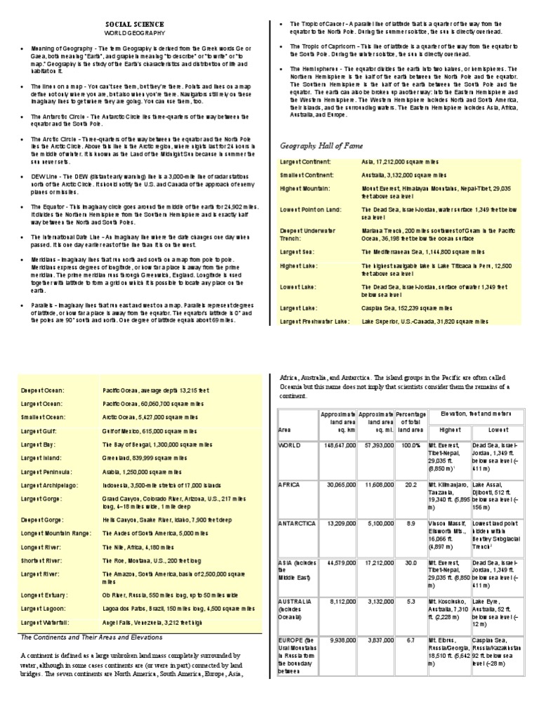 World Geography Handout | PDF | Equator | Earth