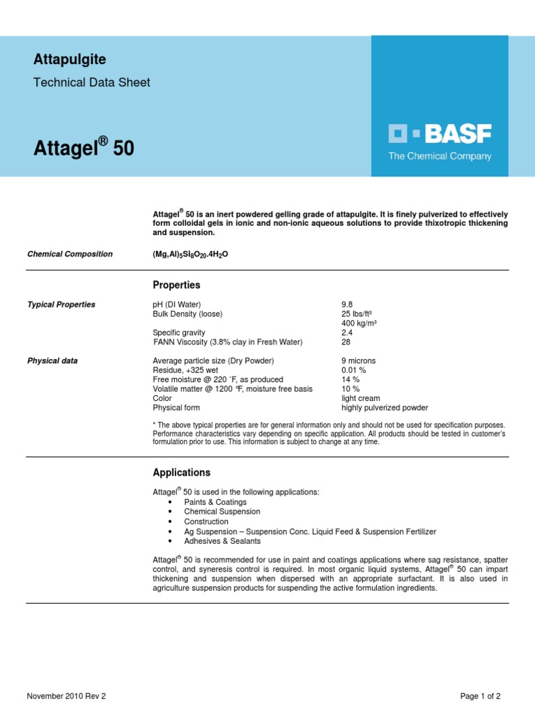 Attagel 50: Attapulgite | PDF | Suspension (Chemistry) | Paint
