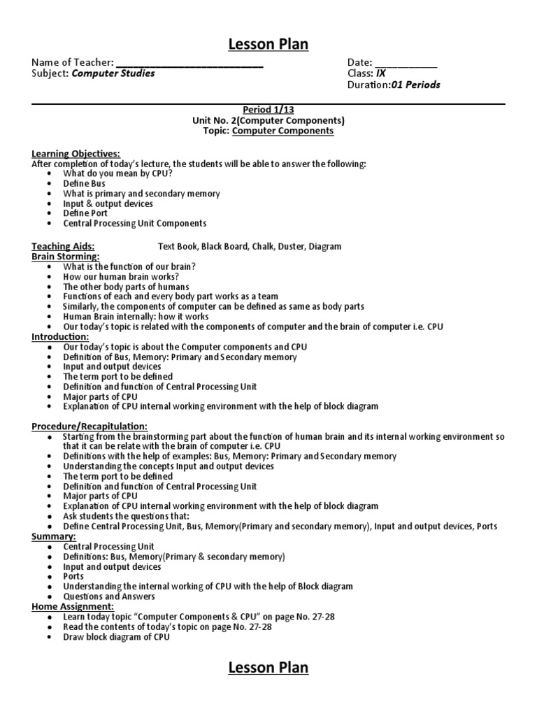 Lesson Plan Chapter 2 | PDF | Computer Data Storage | Input/Output