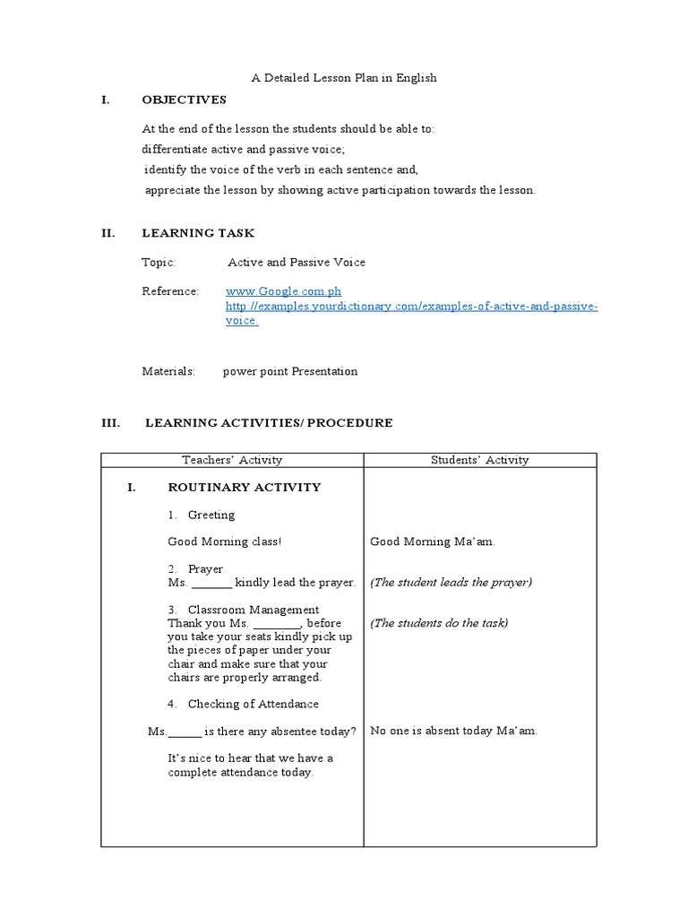 Lesson Plan 6 Active and Passive | Download Free PDF | Subject (Grammar ...