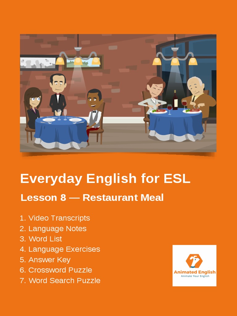 Everyday English For ESL: Lesson 8 - Restaurant Meal | PDF | Waiting ...