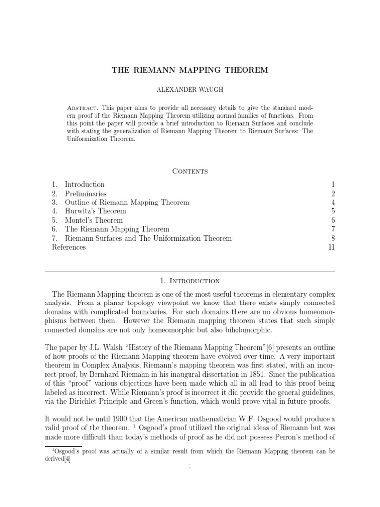 The Riemann Mapping Theorem | PDF | Topology | Function (Mathematics)