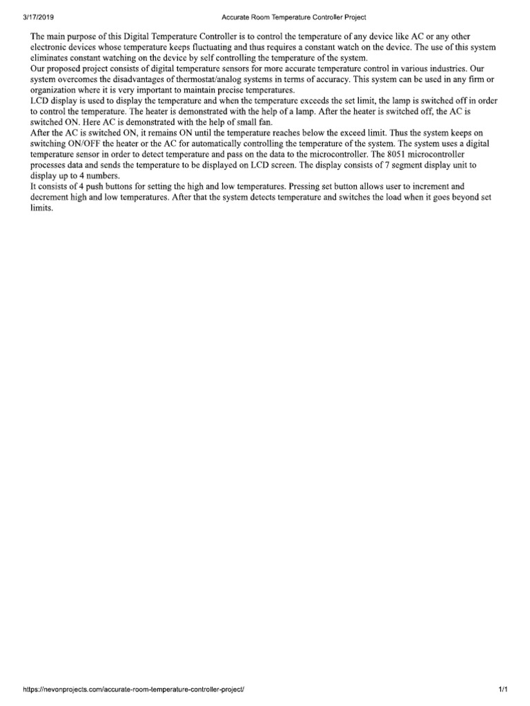 Accurate Room Temperature Controller Project | PDF