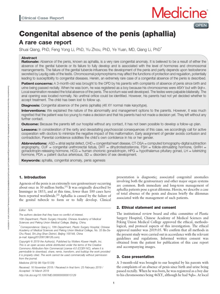 Medicine: Congenital Absence of The Penis (Aphallia) | PDF ...