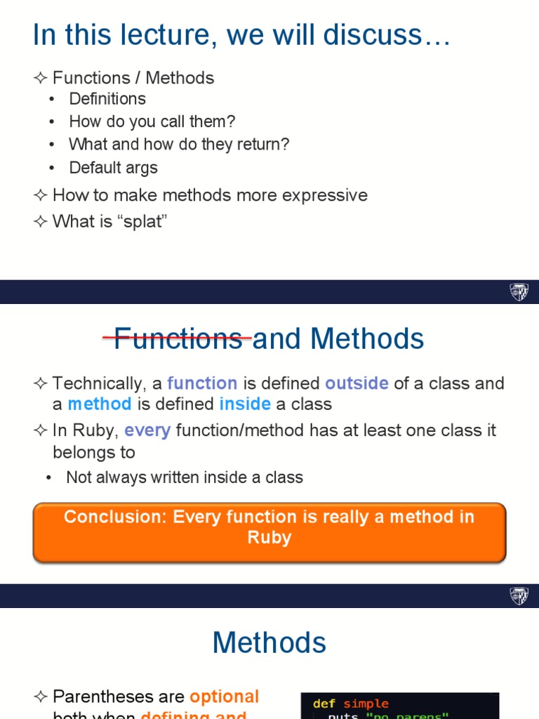 In This Lecture, We Will Discuss : Functions / Methods | PDF