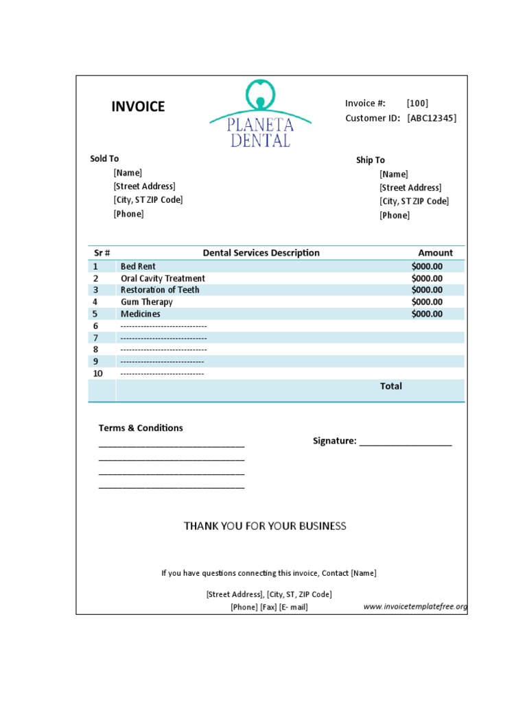Dental Invoice Template Example | PDF