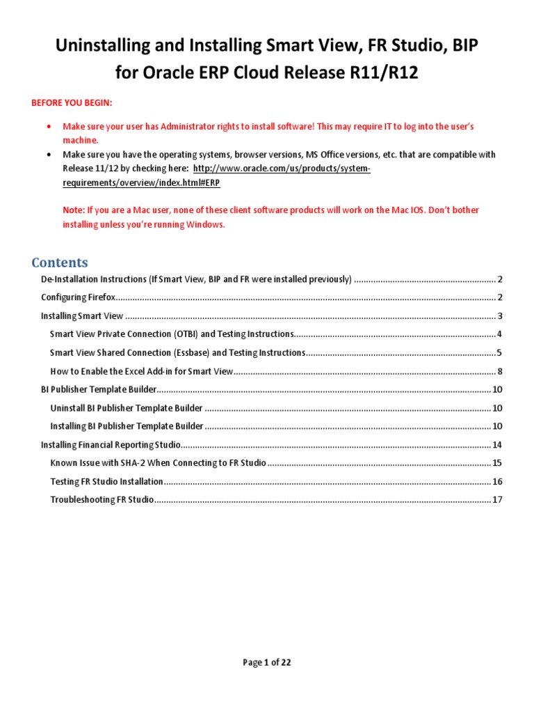 Uninstalling and Installing Smart View, FR Studio, BIP For Oracle ERP ...