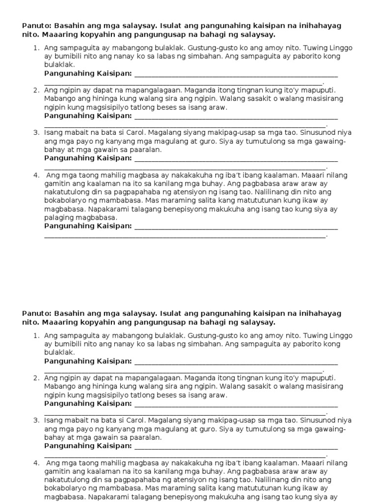 Activity Pangunahing Kaisipan | PDF
