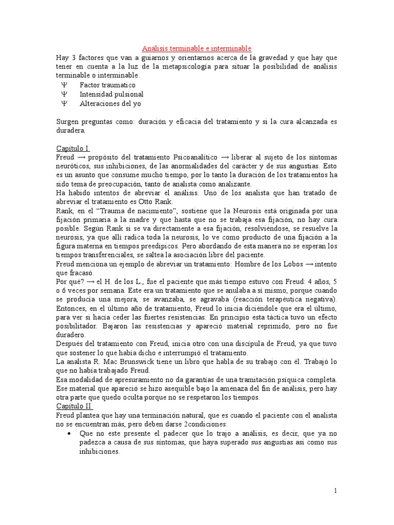 Analisis Terminable e Interminable Resumen | PDF | Neurosis | Psicoanálisis