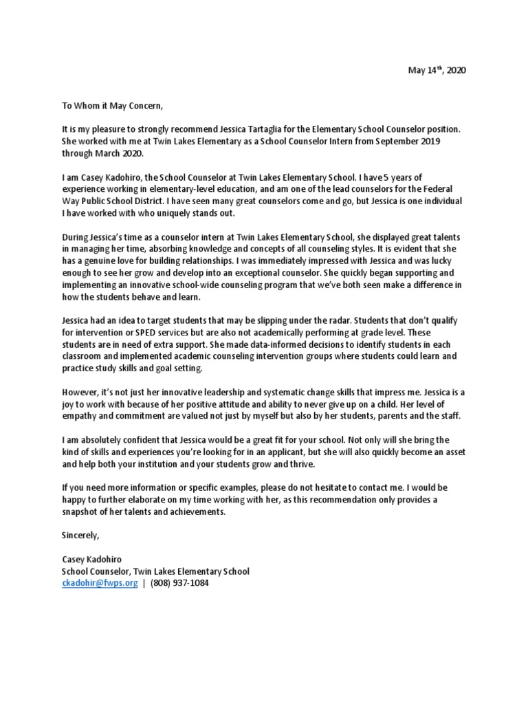Letter of Rec - CK | PDF | School Counselor | Teaching