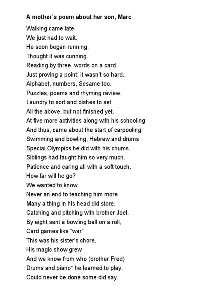 Moms Poem About Marc | PDF
