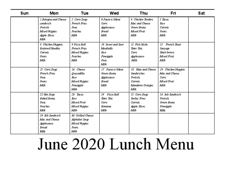 June Lunch Menu | PDF