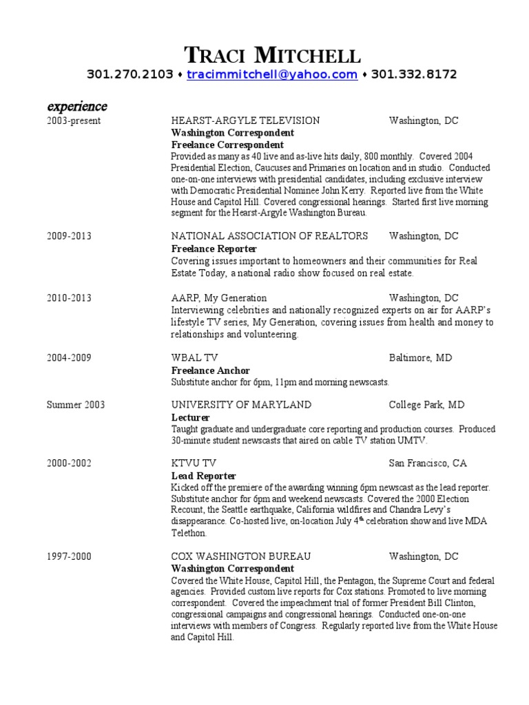Traci Mitchell Resume - Word | PDF | Washington | Entertainment (General)