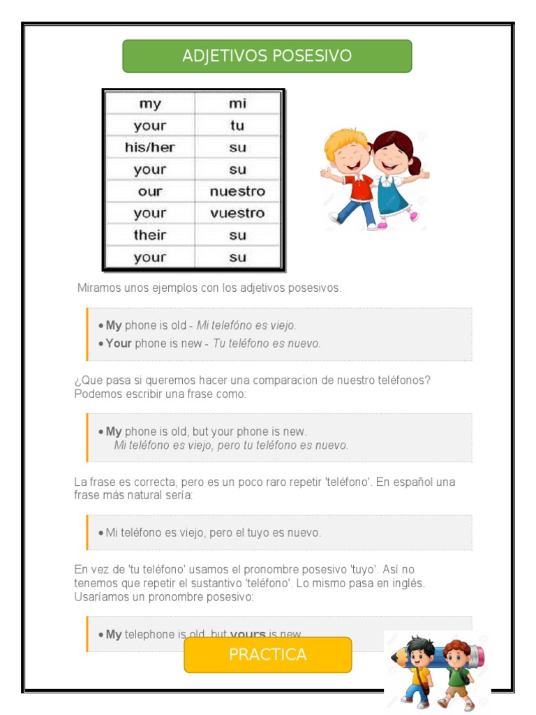 Los Adjetivos Posesivos Adjetivo Posesivo Adjetivos
