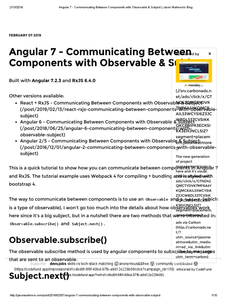 Angular 7 - Communicating Between Components With Observable & Subject ... Angular 7 - Communicating Between Components With Observable & Subject ...