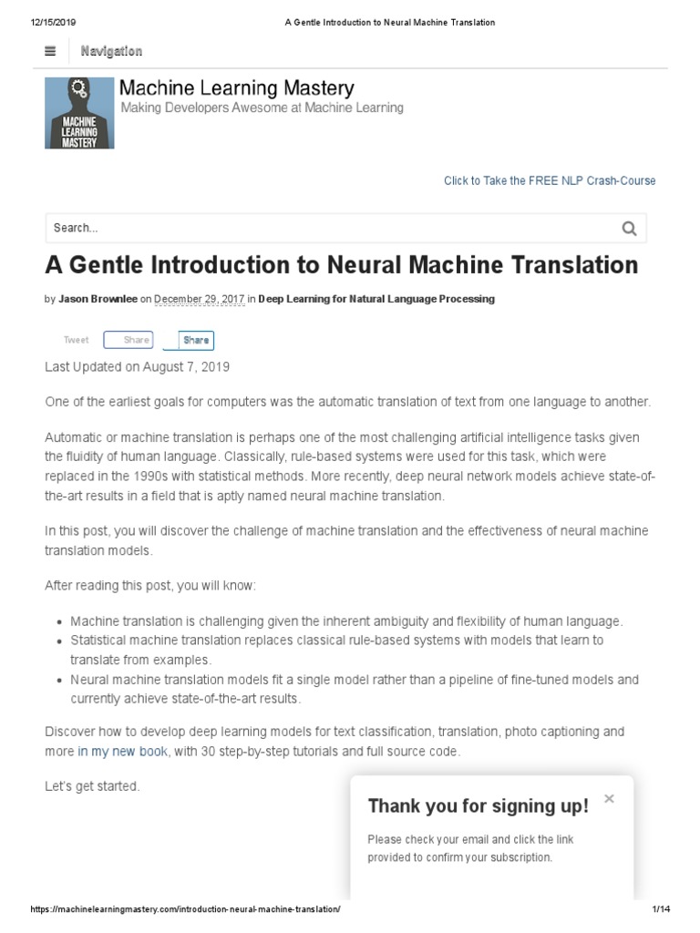 A Gentle Introduction To Neural Machine Translation | PDF | Deep ...