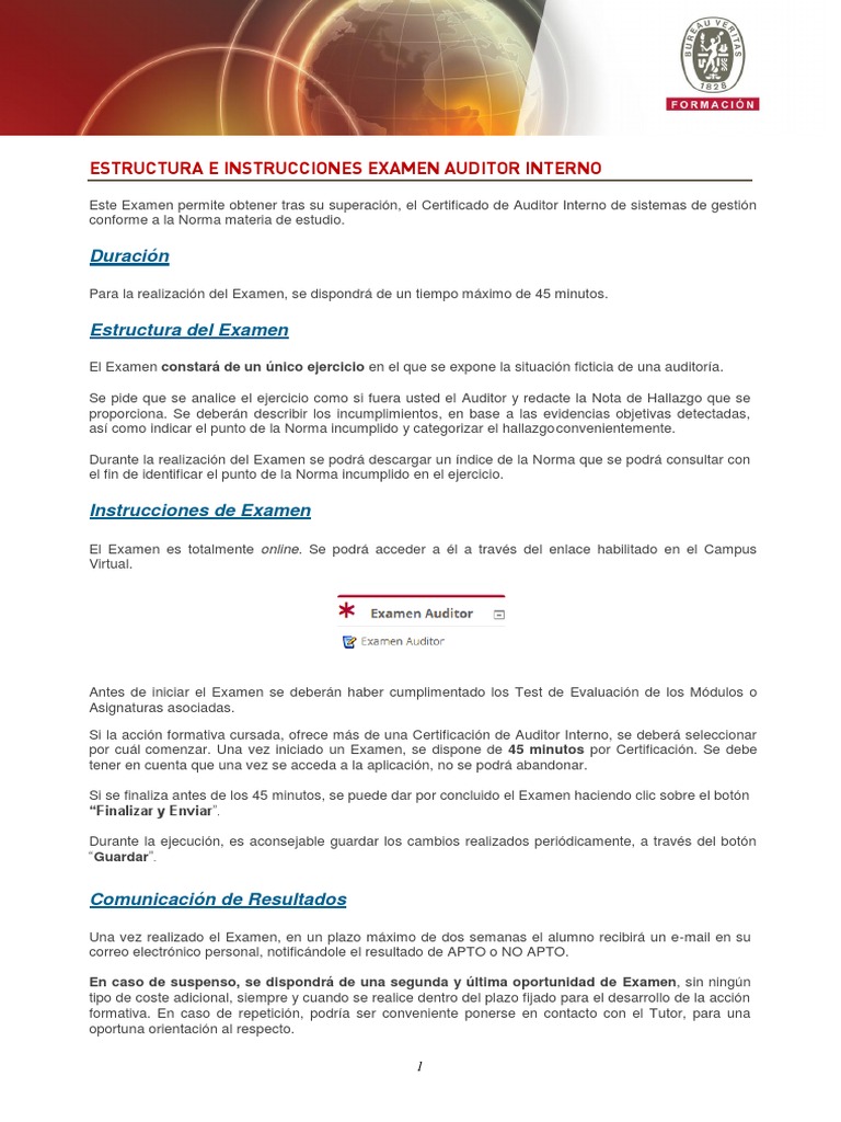 Informacion Examen Auditor Interno | PDF
