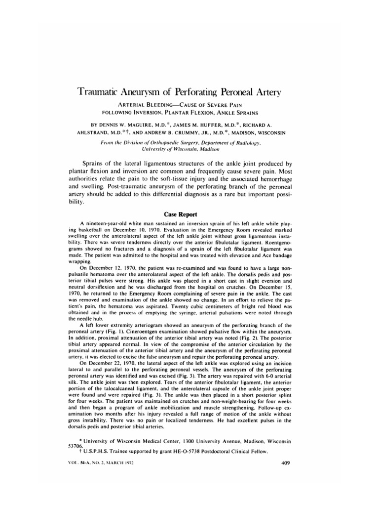 Traumatic Aneurysm of Perforating Peroneal Artery | PDF | Ankle ...