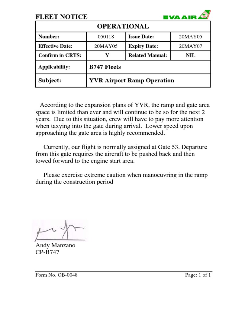 050118-YVR Airport Ramp Operation | PDF