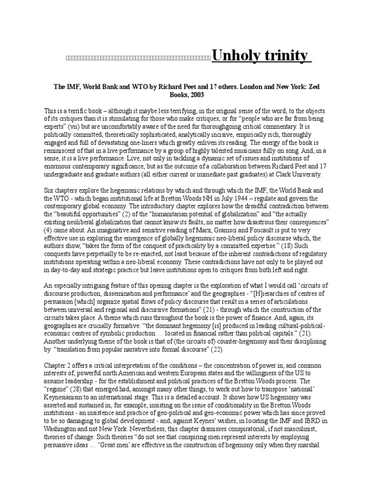 Unholy Trinity: The IMF, World Bank and WTO by Richard Peet and 17 ...