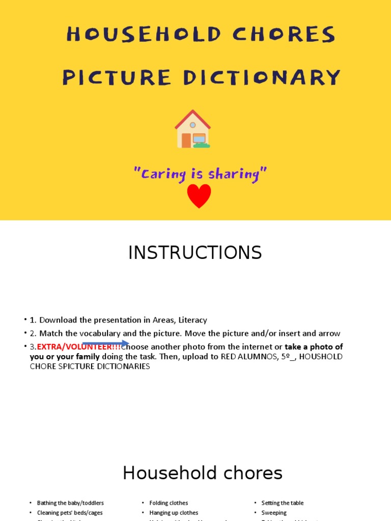 Material 1 HOUSEHOLD CHORES PICTURE DICTIONARY | PDF | Housekeeping ...
