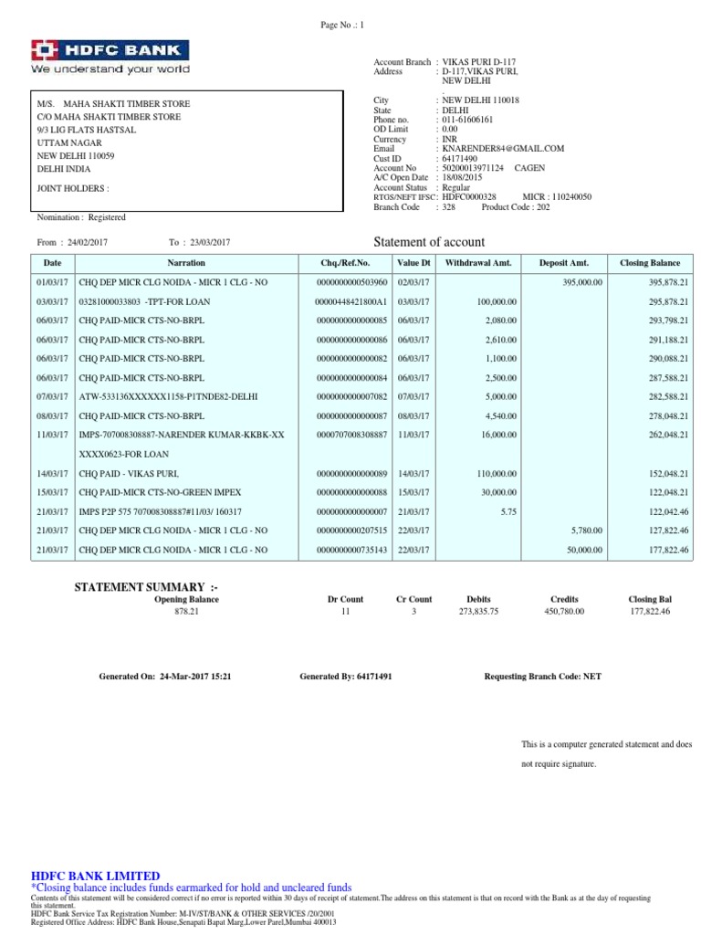 Statement of Account: Date Narration Chq./Ref - No. Value DT Withdrawal ...