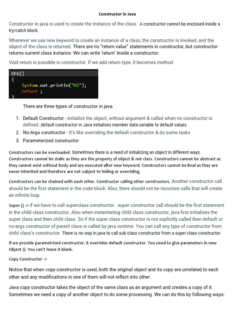 Constructor in Java | PDF | Constructor (Object Oriented Programming) | Programming