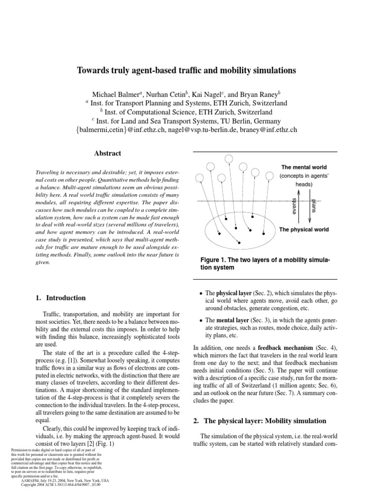 Towards Truly Agent-Based Traffic and Mobility Simulations | PDF ...