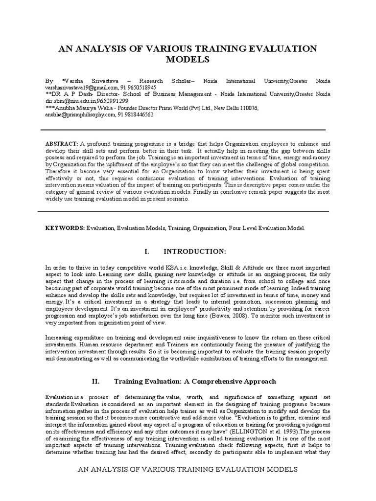 Training Evaluation Models Analysis | PDF | Evaluation | Educational ...