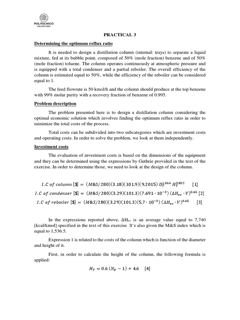 Practical 3 Determining The Optimum Reflux Ratio | PDF | Distillation ...