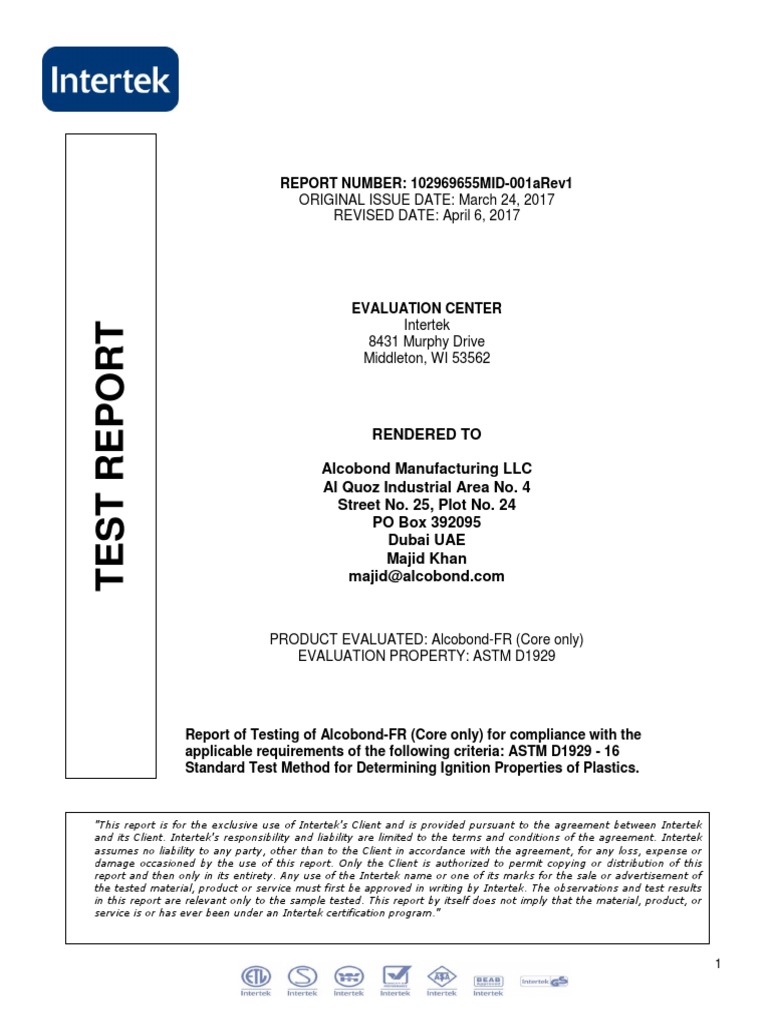 ASTM D1929 Core Test Report PDF | PDF | Combustion | Smoke